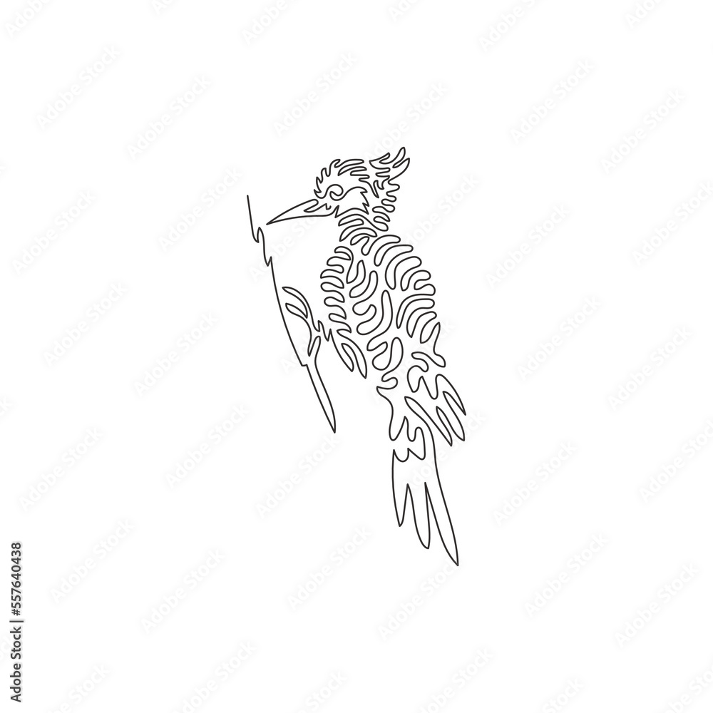 Single swirl continuous line drawing of cute woodpecker abstract art ...