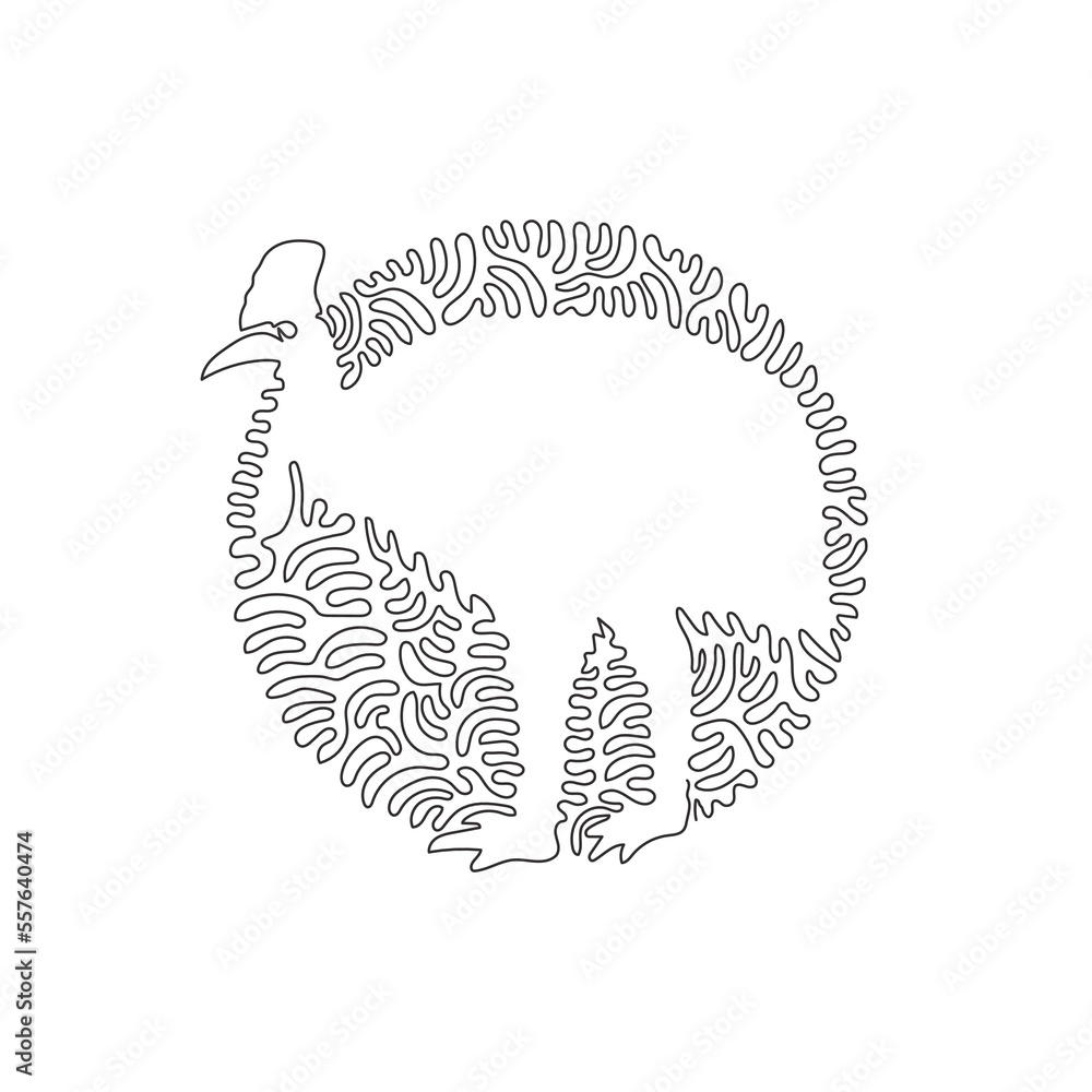 Continuous one curve line drawing of ugly bird abstract art in circle. Single line editable ...