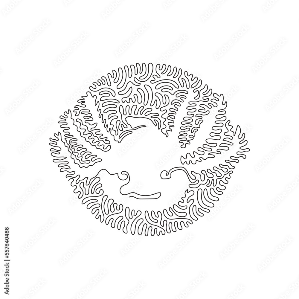 Continuous one curve line drawing of exotic marine creature.Abstract art in circle. Single line ...