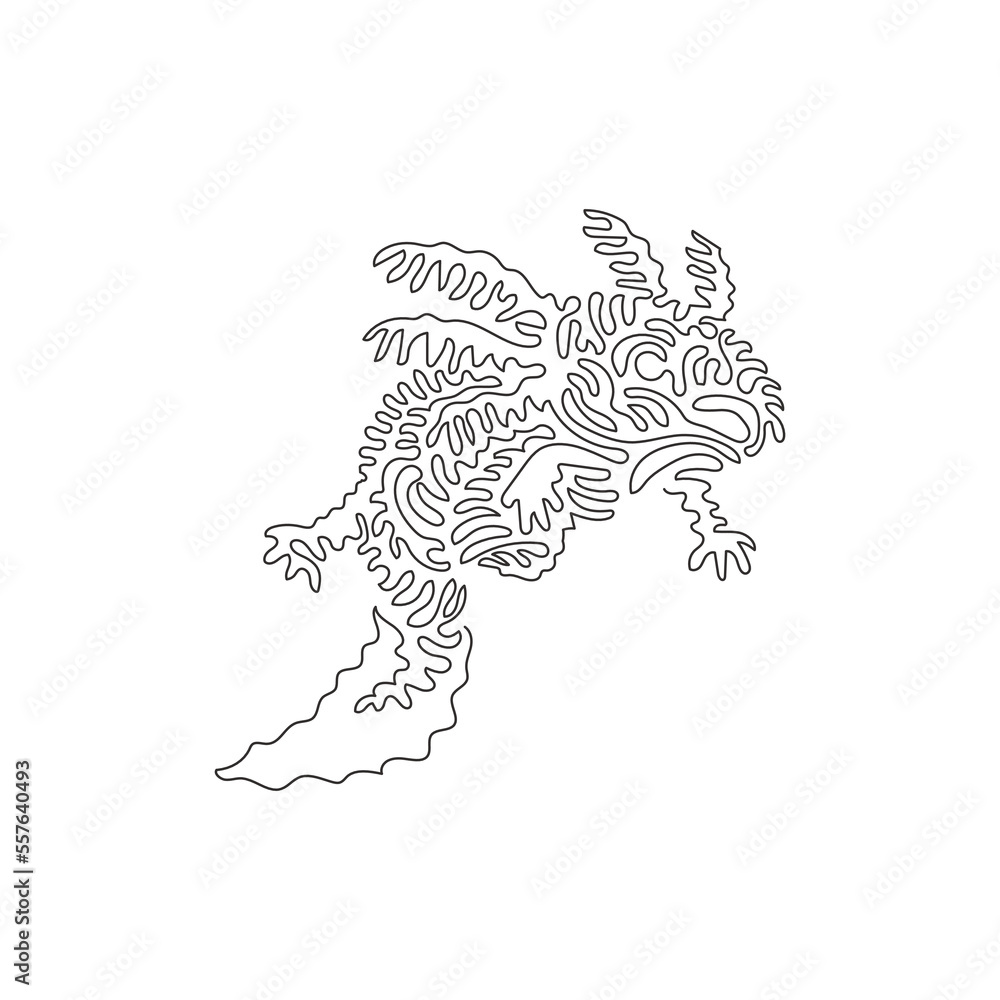 Single one line drawing of cute axolotl abstract art. Continuous line ...