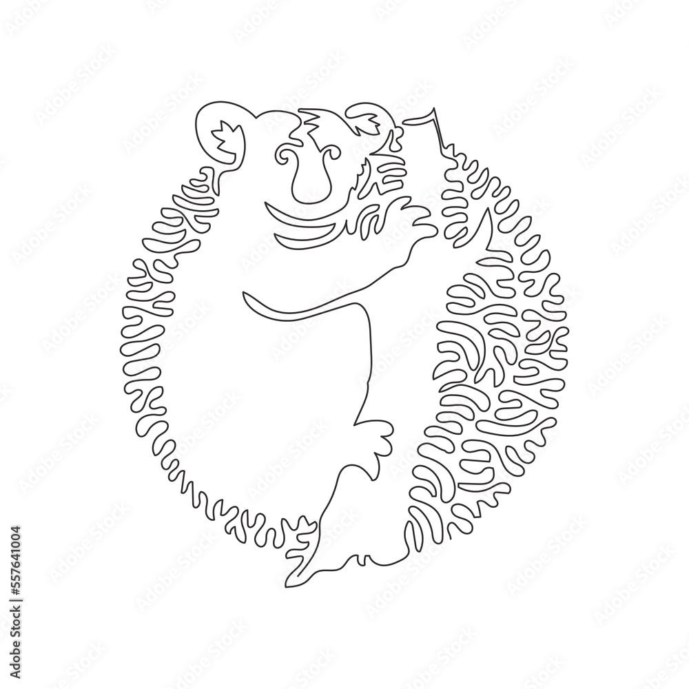Continuous curve one line drawing of funny koala abstract art in circle ...