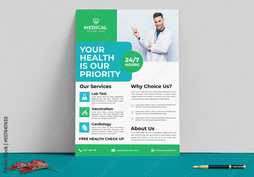 Medical Center Flyer Design Stock Template | Adobe Stock