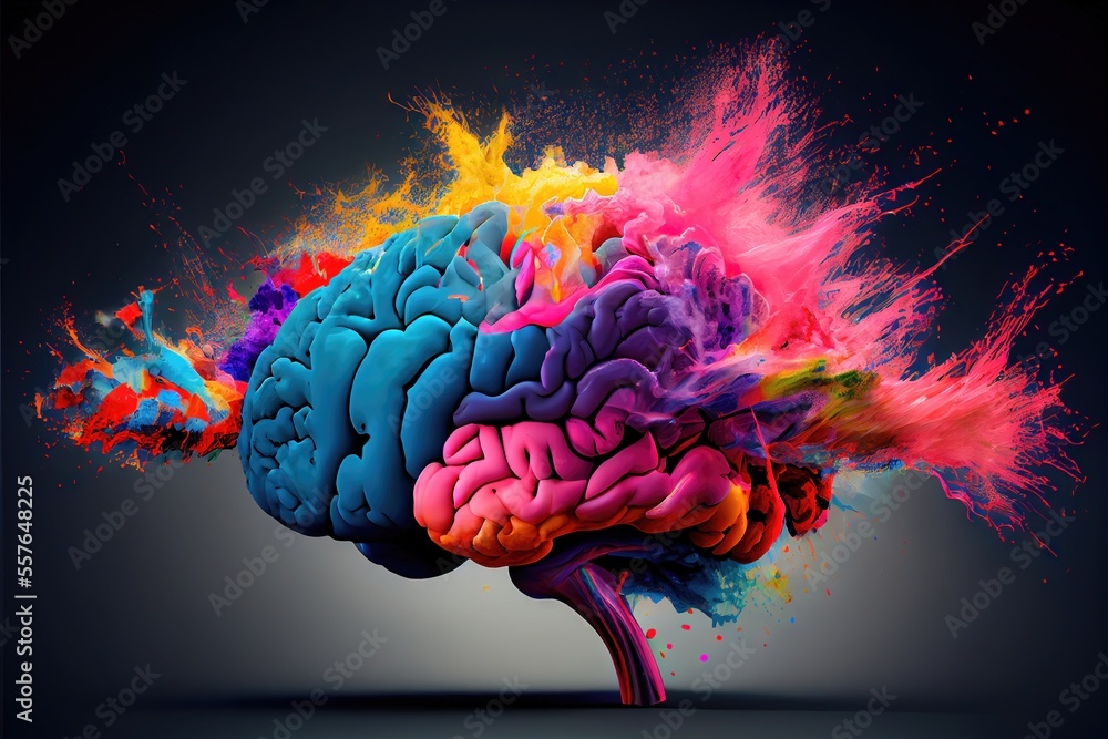 Colorful Brain Bursting with Creativity - Generative AI image of human ...