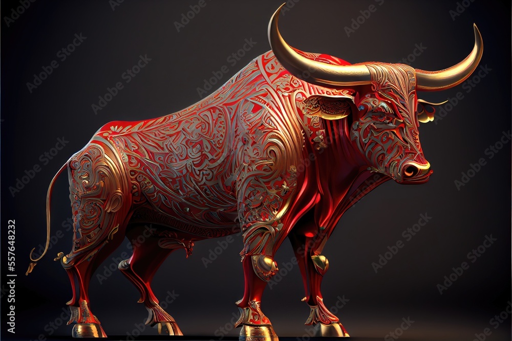 Red and Gold Bull - In Chinese culture, this bull represents ...