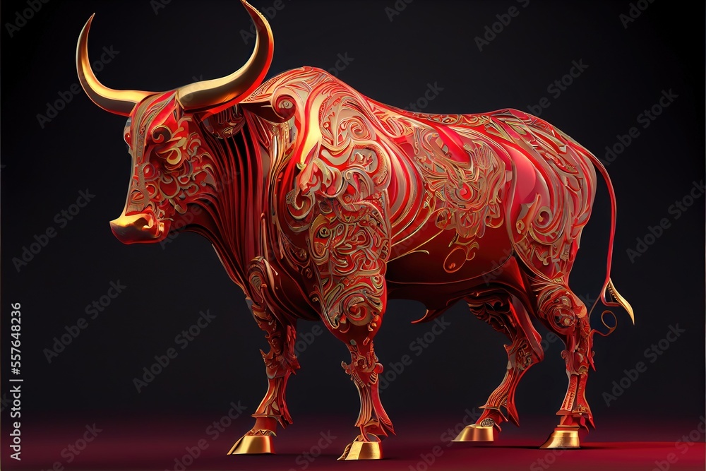 Red and Gold Bull - In Chinese culture, this bull represents ...