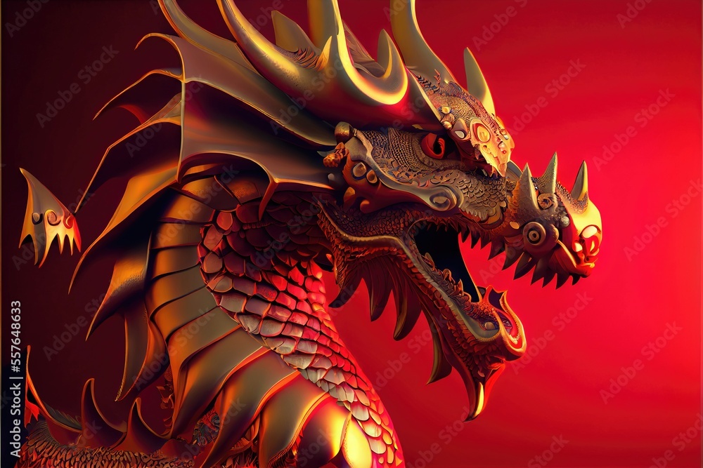 Red and Gold Dragon - The male Yang element in Chinese culture, this ...