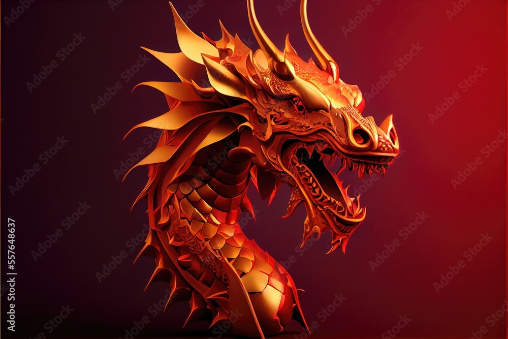 Red and Gold Dragon - The male Yang element in Chinese culture, this ...