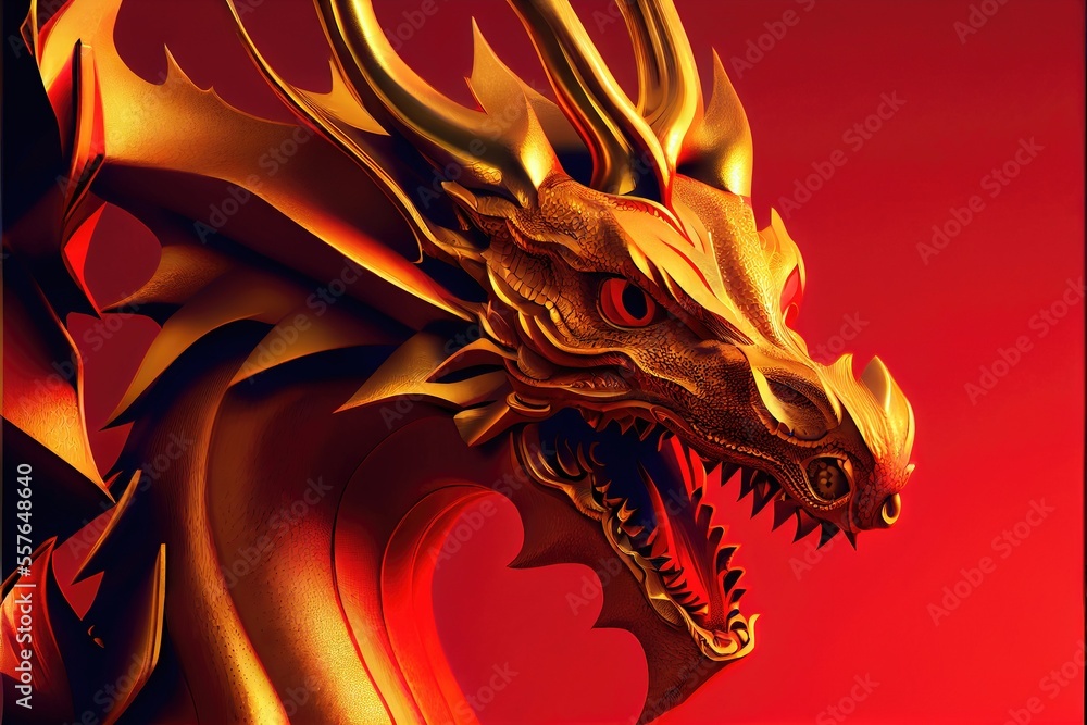 Red and Gold Dragon - The male Yang element in Chinese culture, this ...