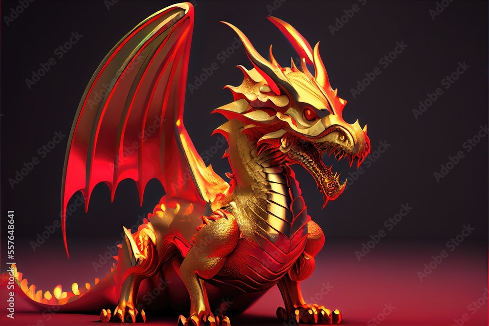 Red and Gold Dragon - The male Yang element in Chinese culture, this ...
