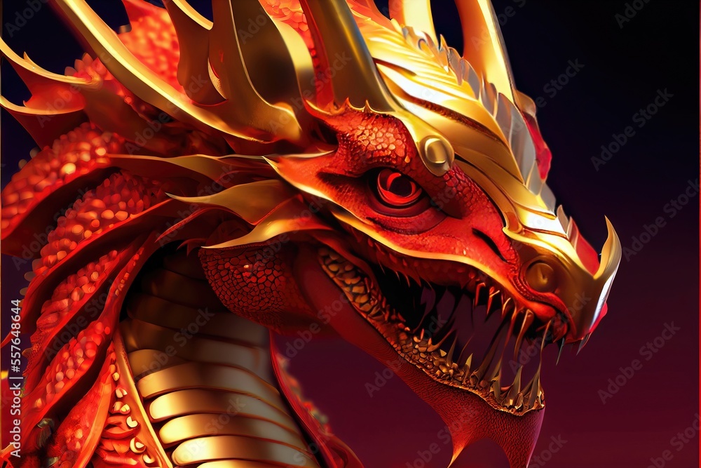 Red and Gold Dragon - The male Yang element in Chinese culture, this ...