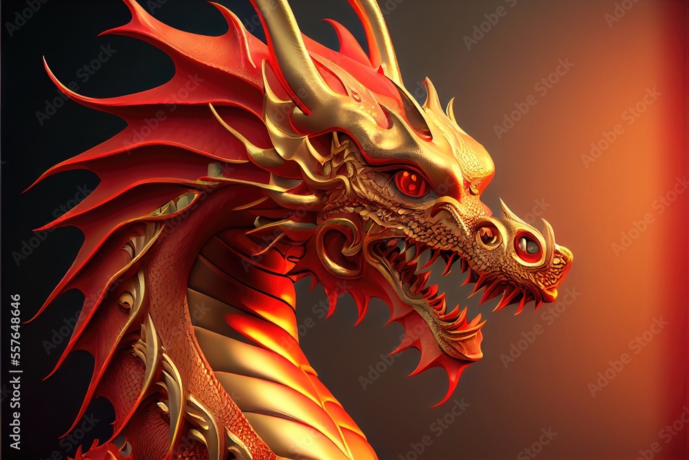 Red and Gold Dragon - The male Yang element in Chinese culture, this ...