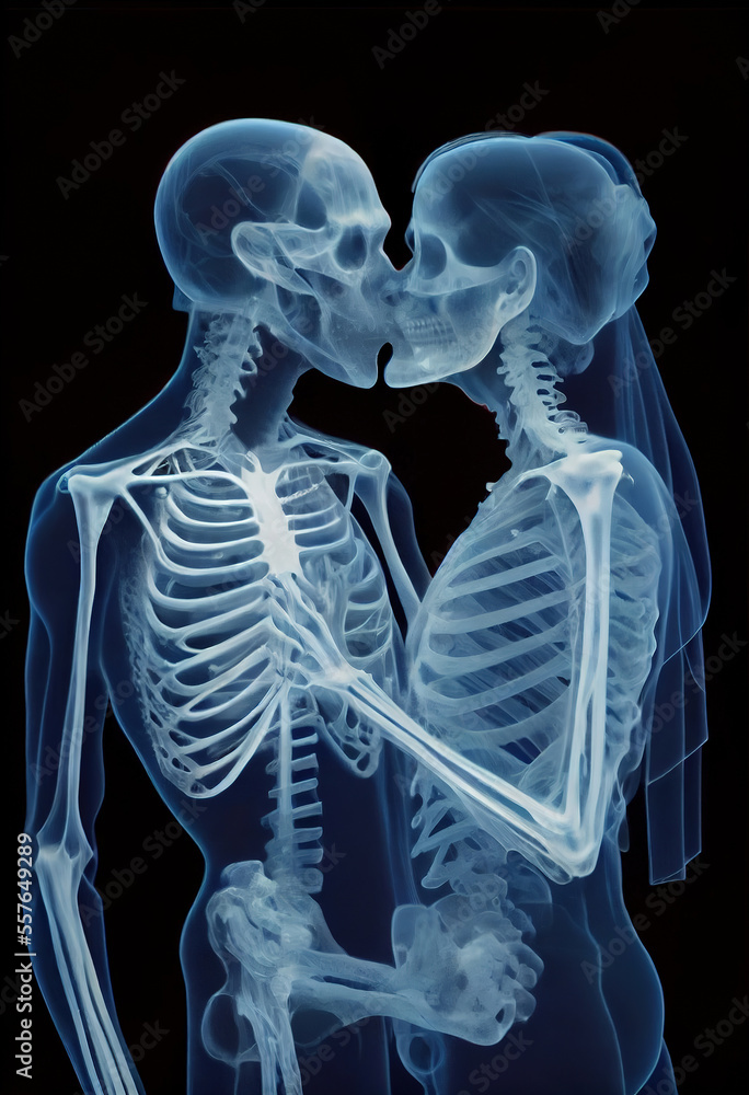 X RAY Skeleton Couple in love and kiss Stock Photo | Adobe Stock