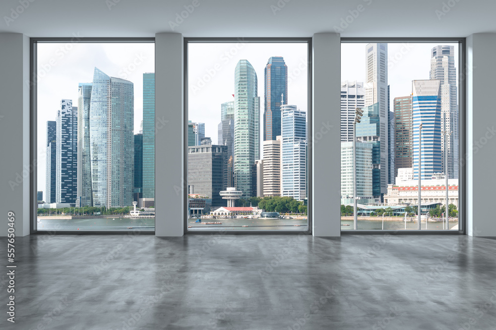 Empty room Interior Skyscrapers View. Downtown Singapore City Skyline ...