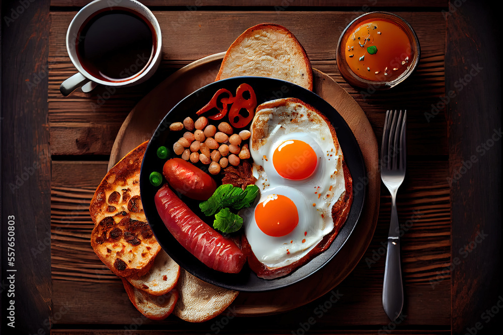 Full fry up English breakfast with fried eggs Stock Illustration ...