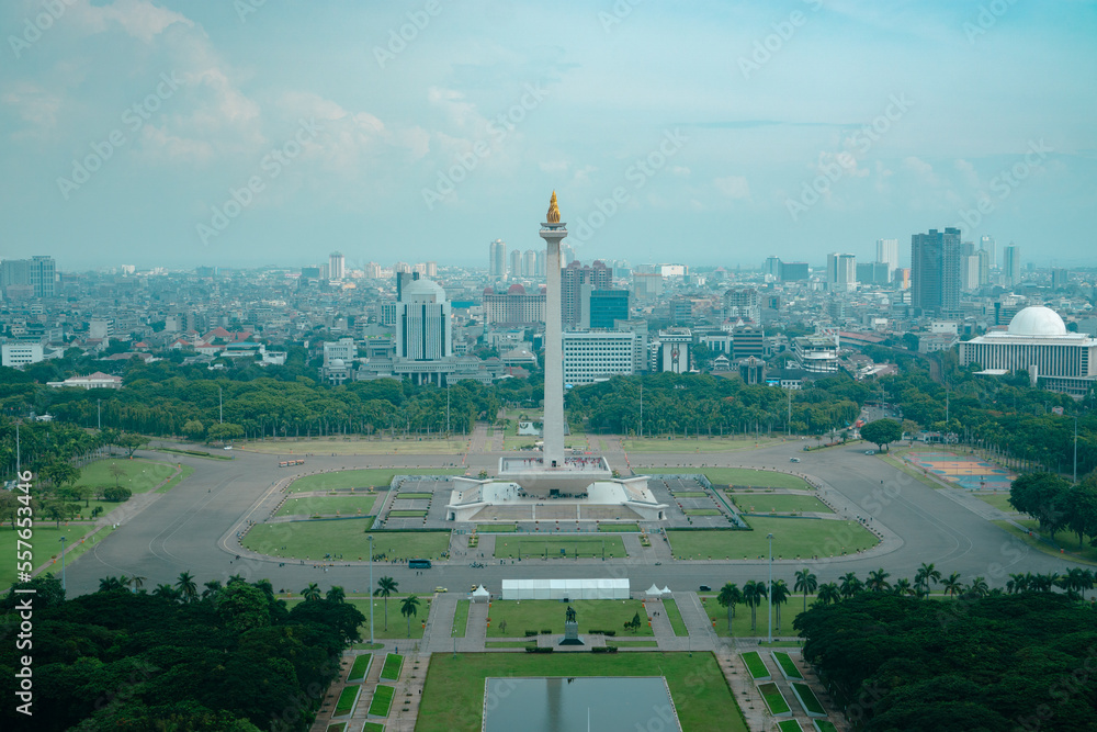 daytime view of the National Monument (Monas) next to the Istiqlal ...