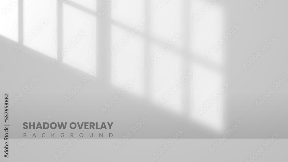 Realistic shadow overlay background. White room interior with sunlight ...