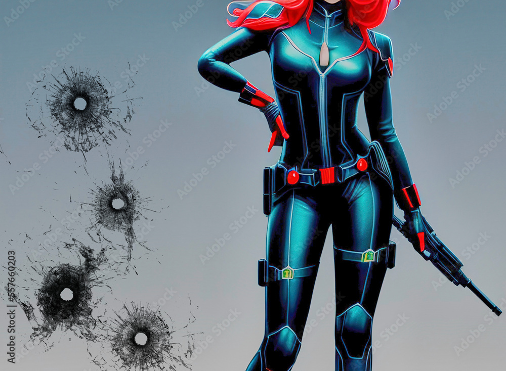 Body of an attractive curvy woman in a black body suit holding an ...