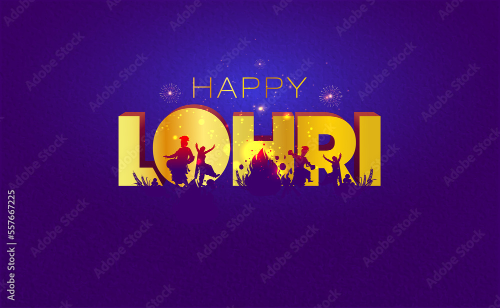 ภาพประกอบสต็อก 3d Creative concept of Lohri festival. Happy Lohri text ...
