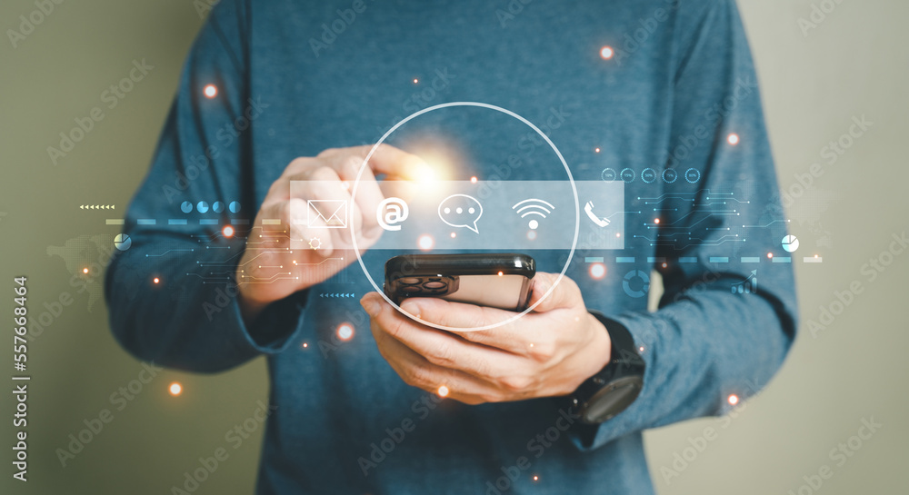 Men hand pointing finger and reach out for contact for customer service ...