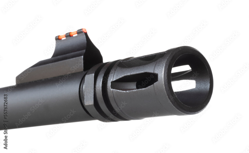 Rifle muzzle with a flash hider and red sight Stock Photo | Adobe Stock
