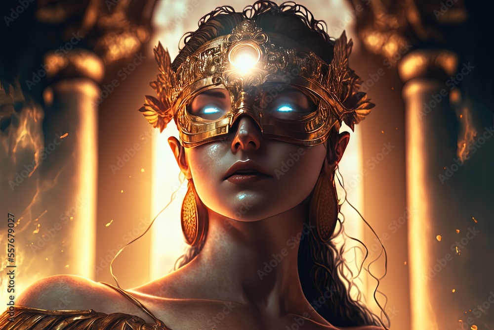 illustration of beautiful goddess with glowing light in gold golden ...