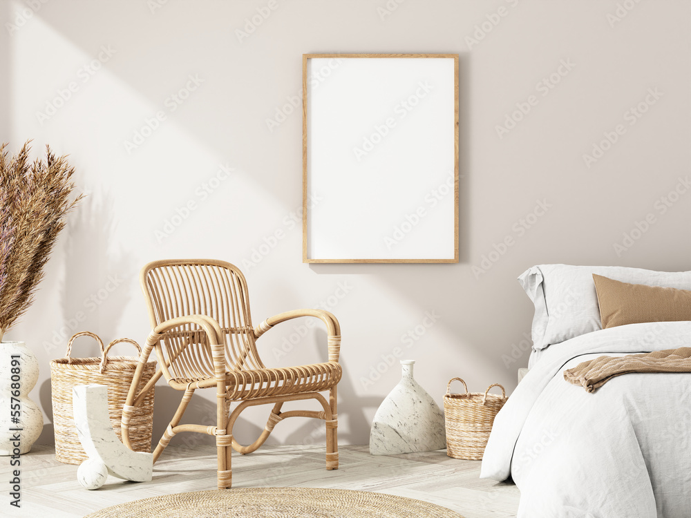 Frame and poster mockup in Boho style interior. 3d rendering, 3d ...