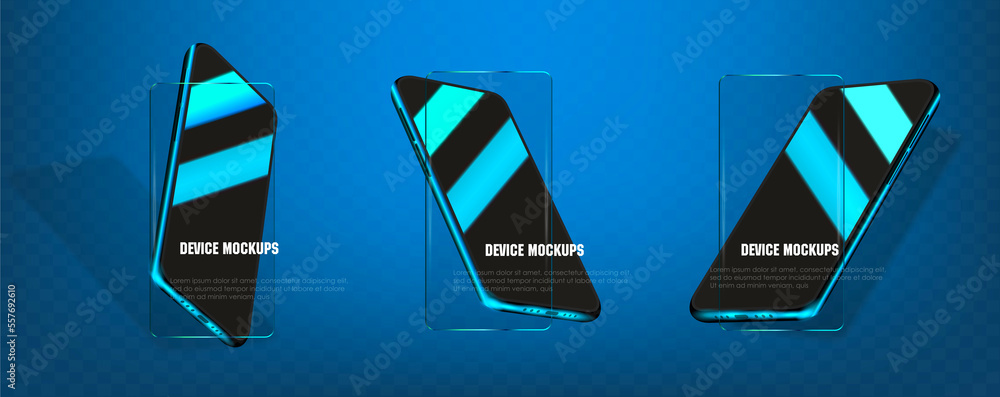 Presentation new smartphone with glossy black screen and glare. Mobile ...