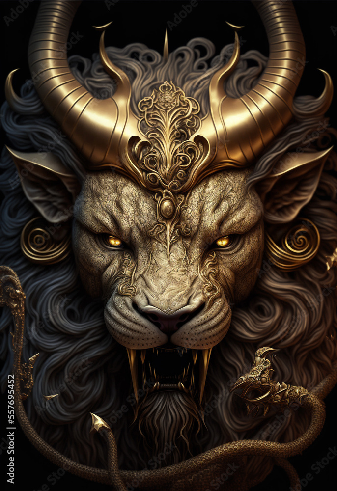 golden lion statue, golden lion head, lion statue, beast with a lion's ...