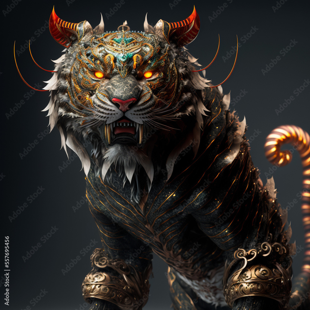 tiger deagon in japanese style,tiger in the sky,tiger in the dark,tiger ...