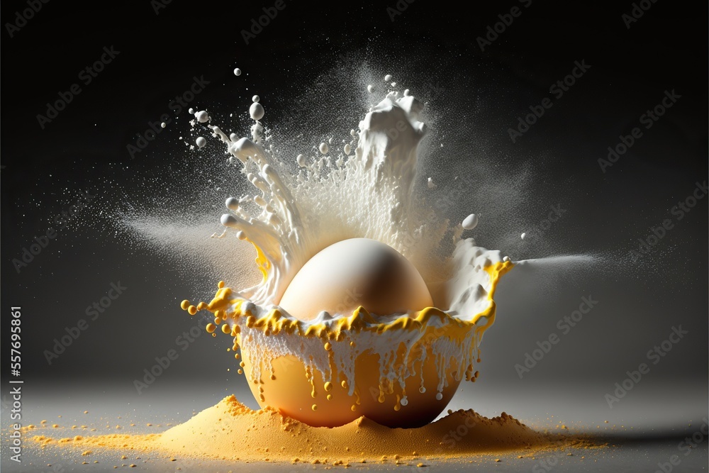 Egg yolk falls into flour splash splash dust, created with Generative ...