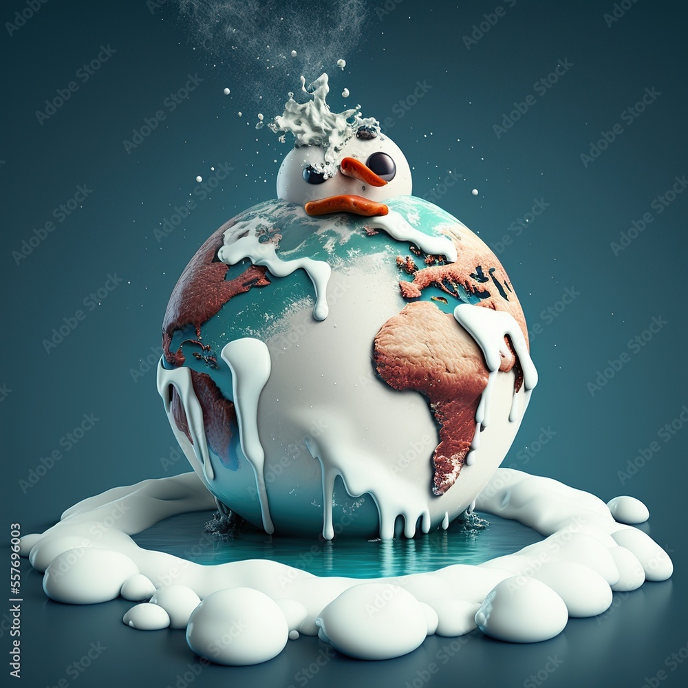 Melting planet earth made of snowman, created with Generative AI ...