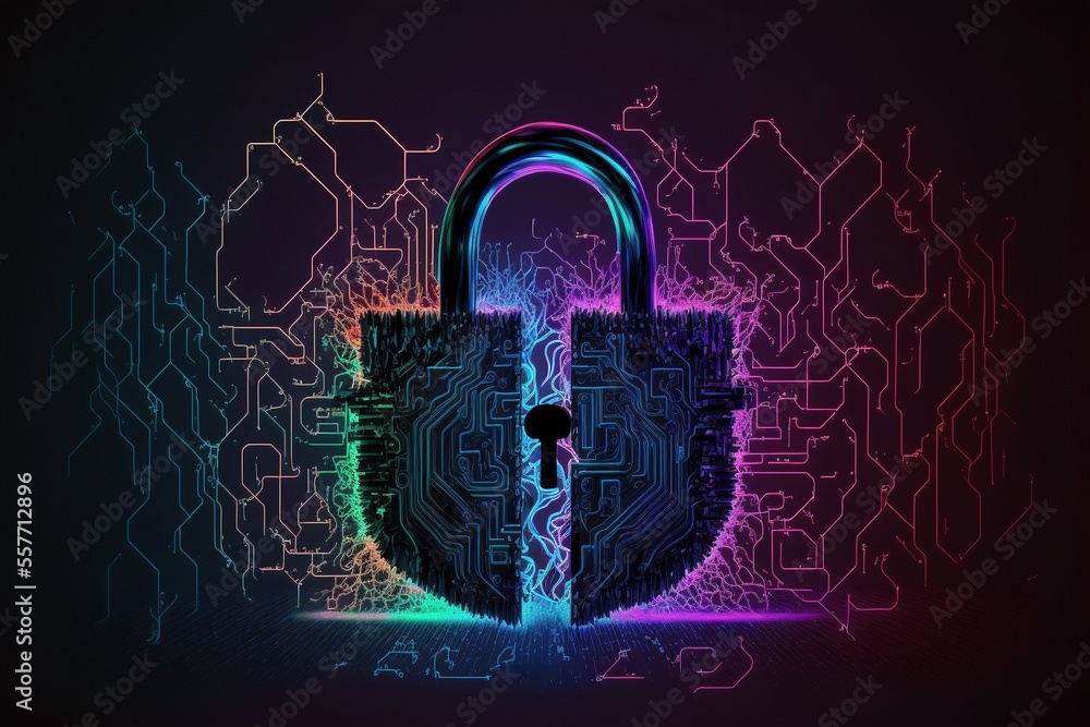 cyber security concept, cyber breech, broken padlock, generative ai ...