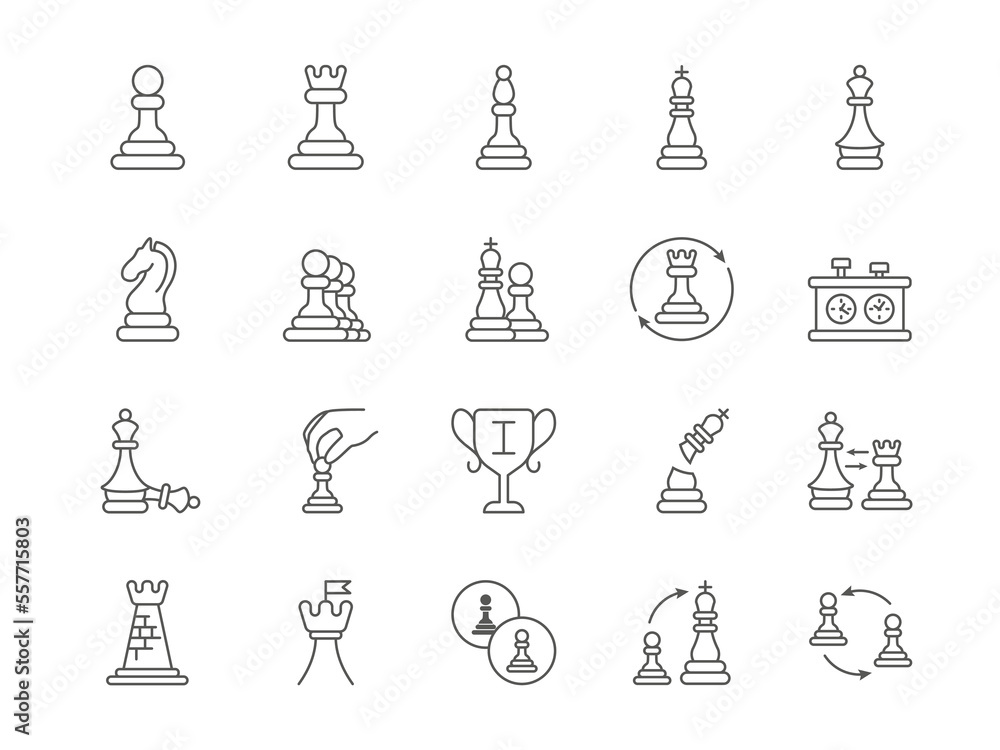 Chess piece. Competition game icons. Pawn or rook in chessman hand ...