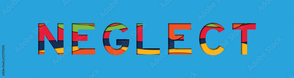 Letter with papercut style in word neglect on blue background Stock ...