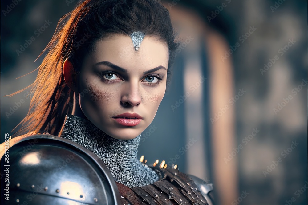 Portrait of a medieval female knight in armour, Ai Generative Stock ...