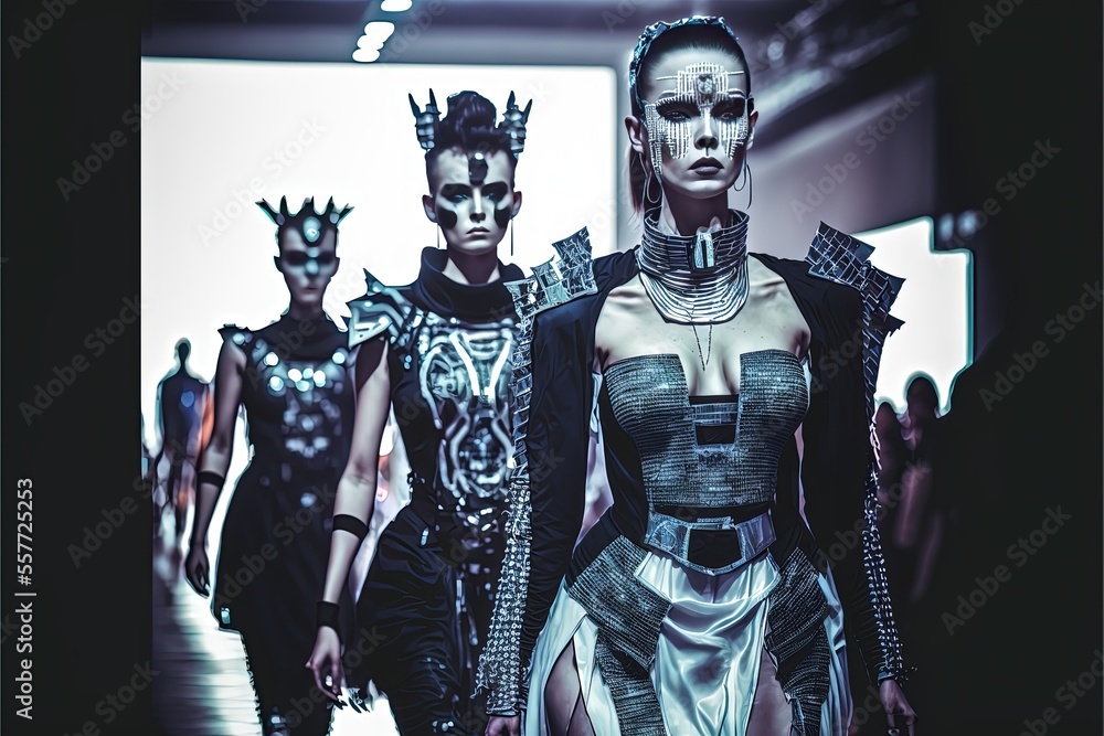 Futuristic fashion show with beautiful women model and futuristic ...