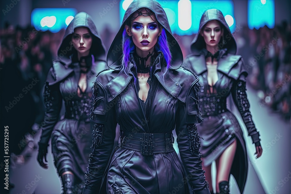 Futuristic fashion show with beautiful women model and futuristic ...