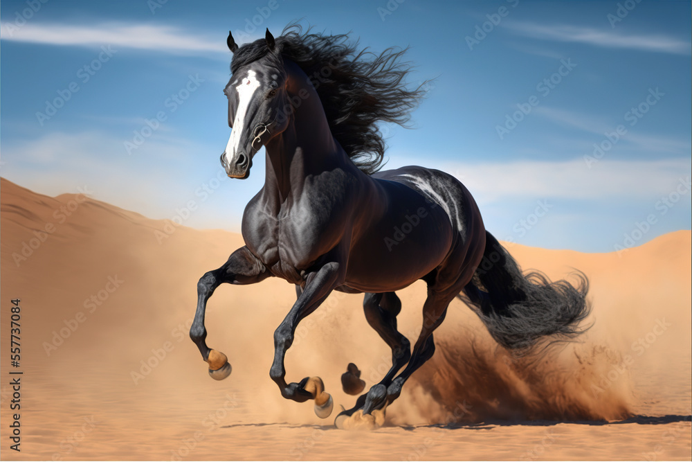Black Arabian Horse Desert