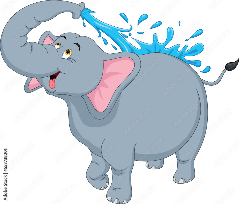 cartoon baby elephant playing water Stock Vector | Adobe Stock