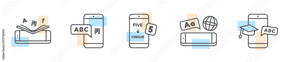 Language learning app modern circle icon set, translate study ...