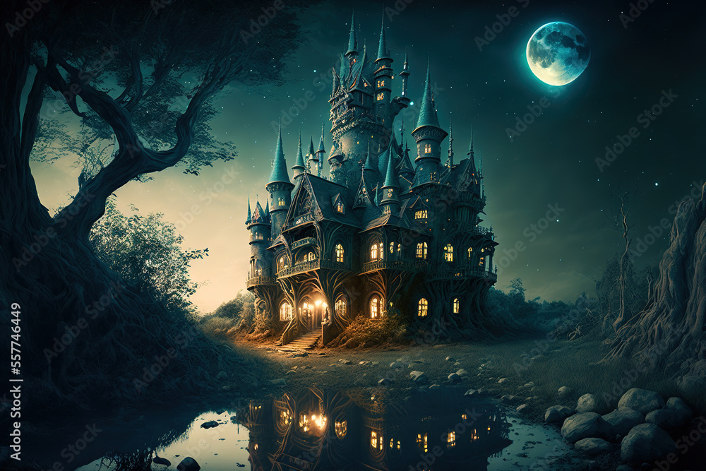 Magic Castle in faryland. Fairy tale castle. Digital artwork Stock ...