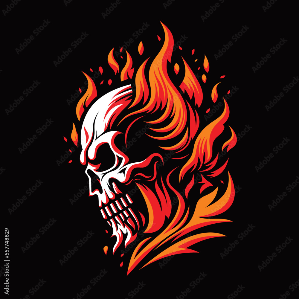 Burning human skull logo sign vector illustration. Sceleton death ...