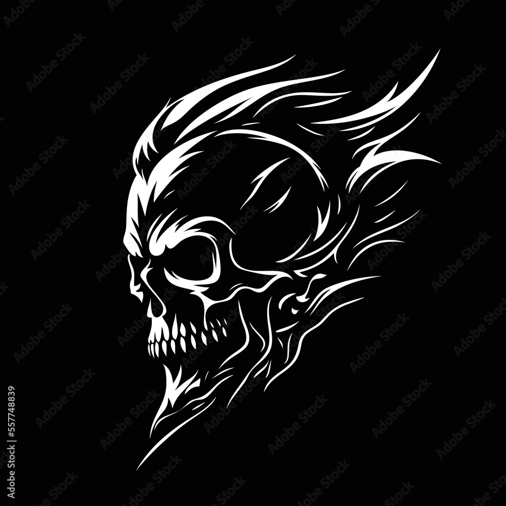 Burning human skull logo sign vector illustration. Sceleton death ...