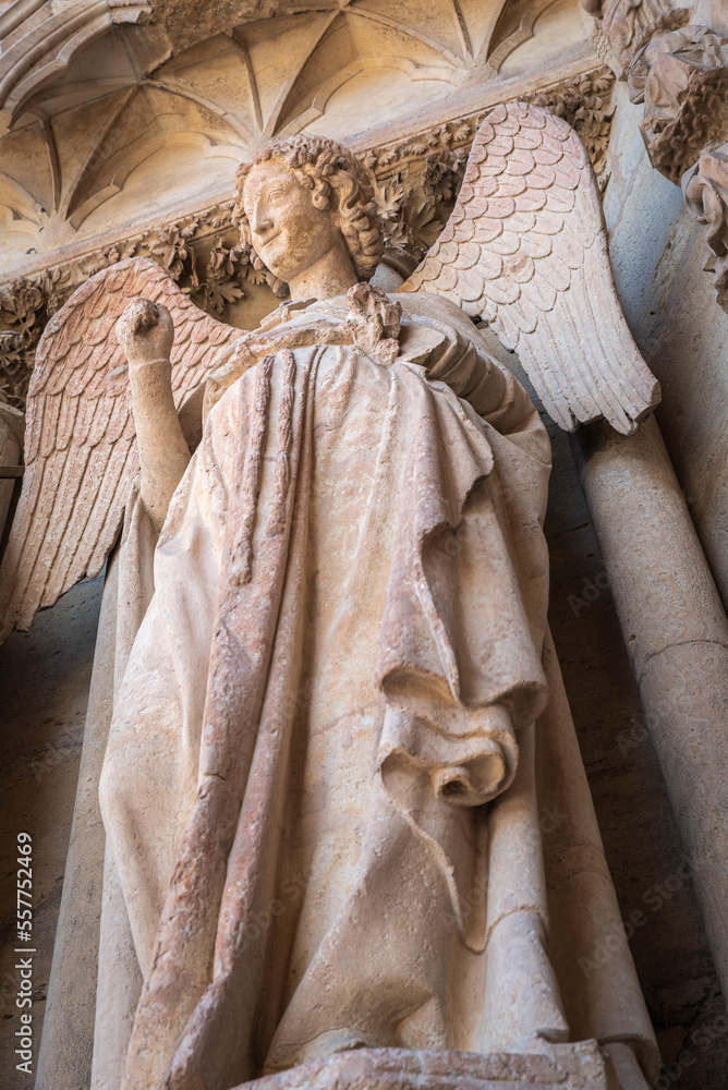 Reims, France. The Smiling Angel (l'Ange au Sourire), a famous ...