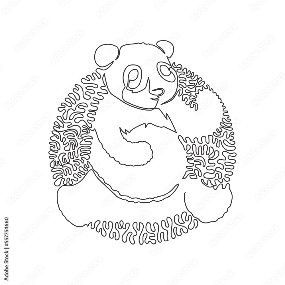 Single one curly line drawing of cute panda bear abstract art ...