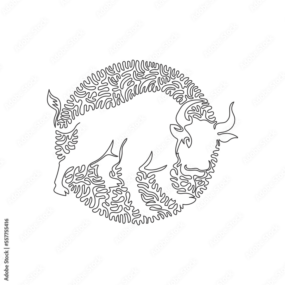 Continuous curve one line drawing of big muscular bull, abstract art in ...