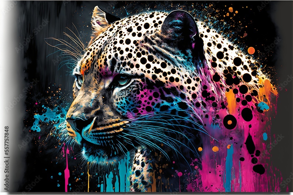 Painted animal with paint splash painting technique on colorful ...