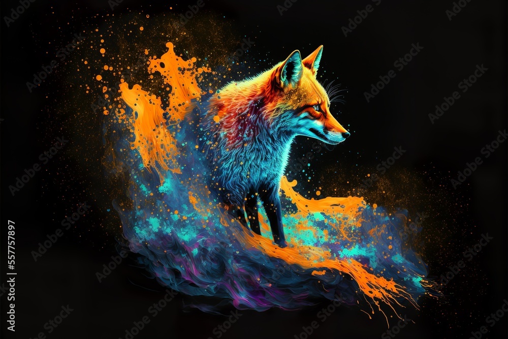 Painted animal with paint splash painting technique on colorful ...