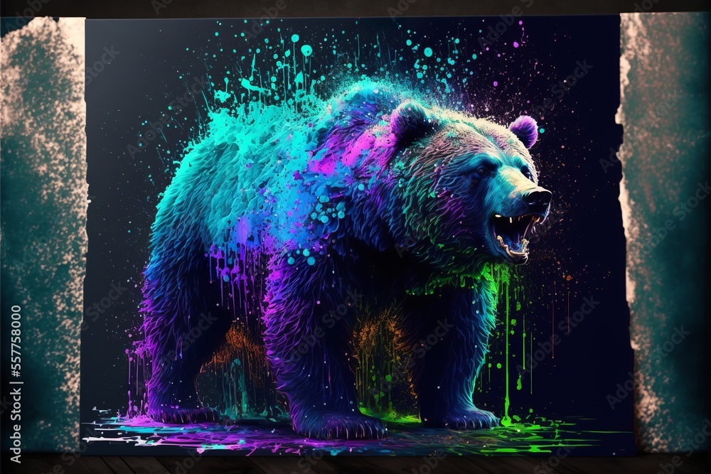 Painted animal with paint splash painting technique on colorful ...