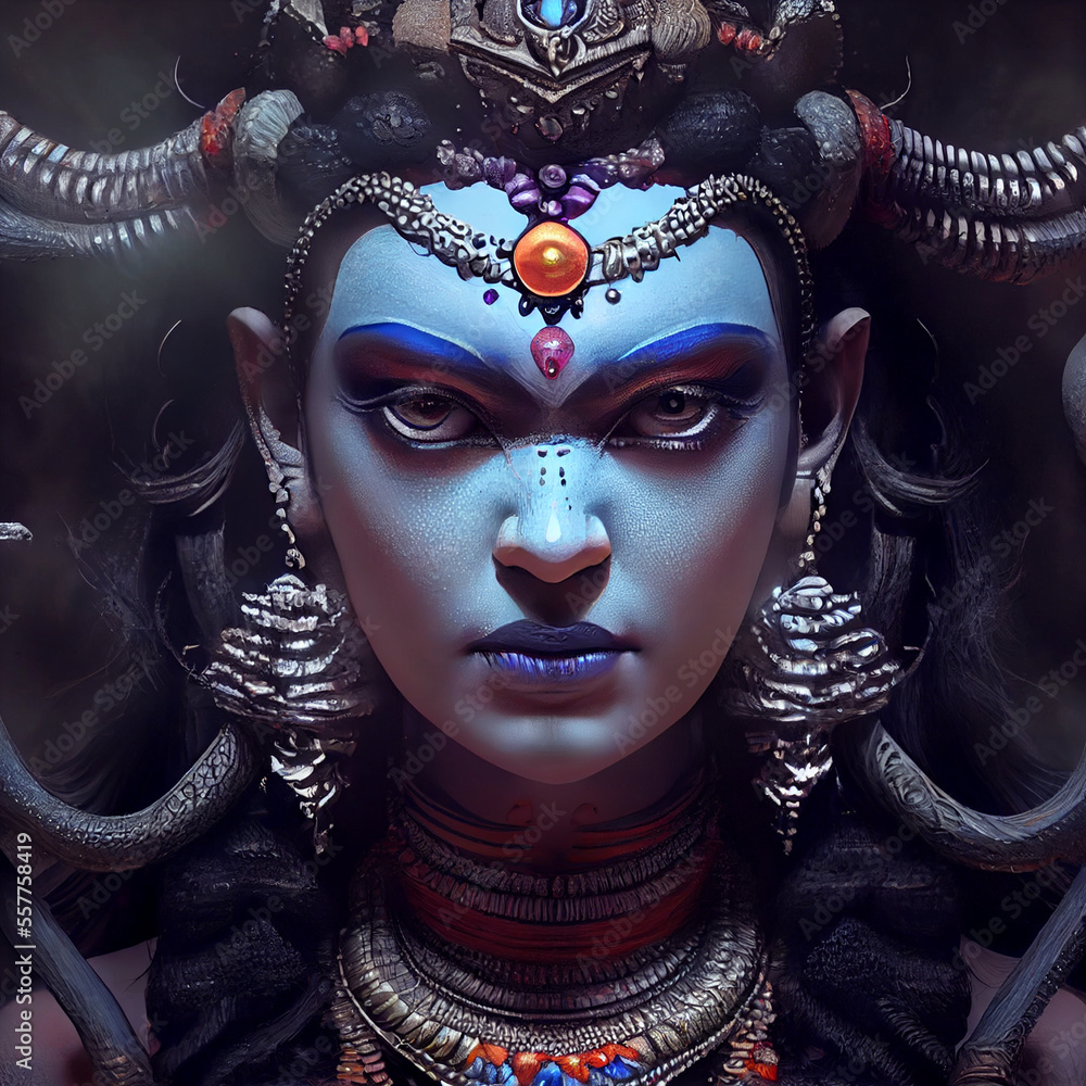 Goddess Kali portrait illustration. Hindu god Mahakali, Bhadrakali, or ...